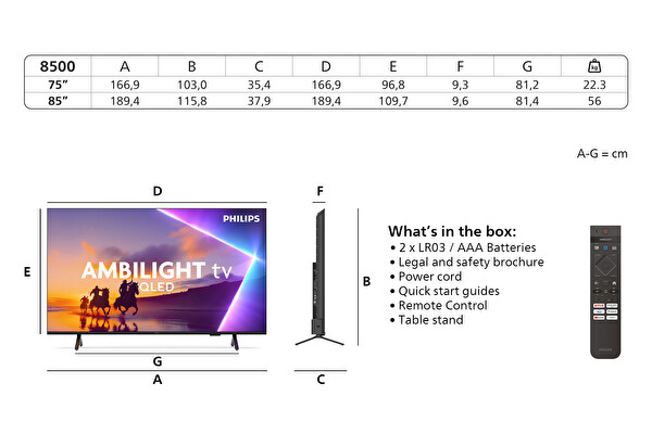 Philips Ambilight TV 75PUS8500/12 4K UHD QLED 189cm 75" Smart TV Dolby ...