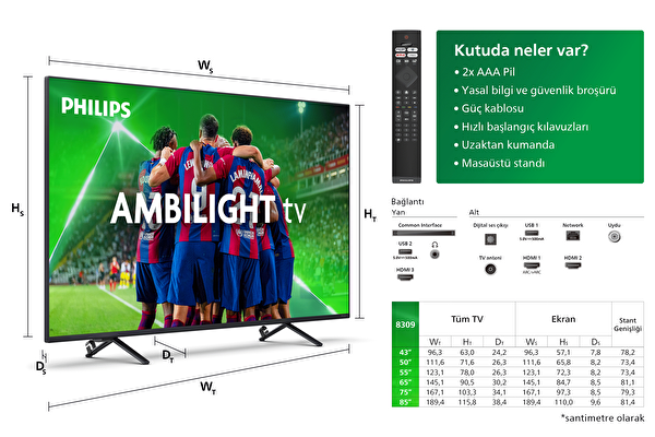 Philips 50PUS8309/62 50" 126 Ekran 4K UHD Titan OS Ambilight TV Fiyatı ...