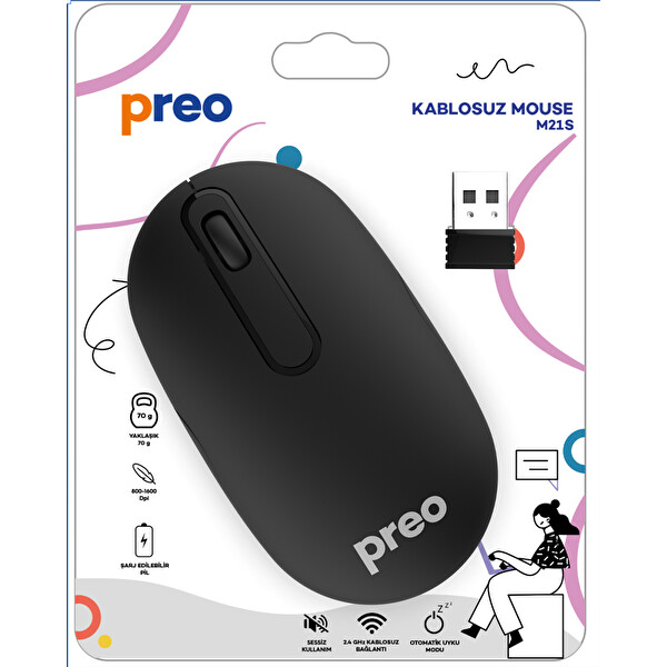 Preo M21 Şarj Edilebilir Pastel Kablosuz Sessiz Siyah Mouse Fiyatı ve ...