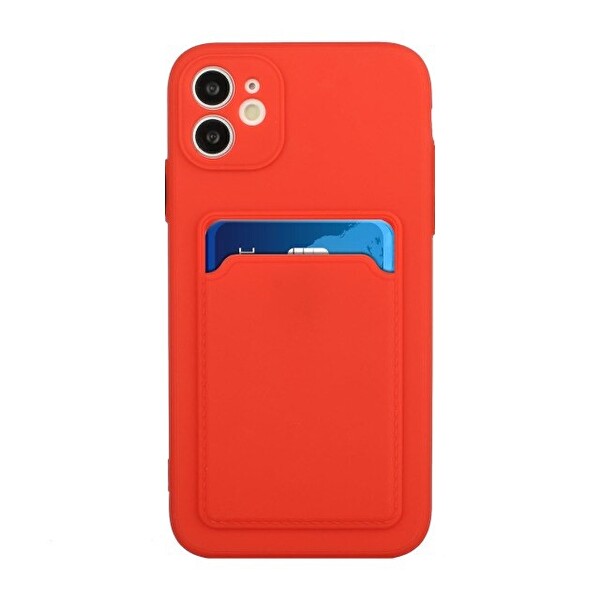 Teleplus iPhone 12 Lüks Ofix Kartlıklı Slim Silikon Kırmızı Kılıf