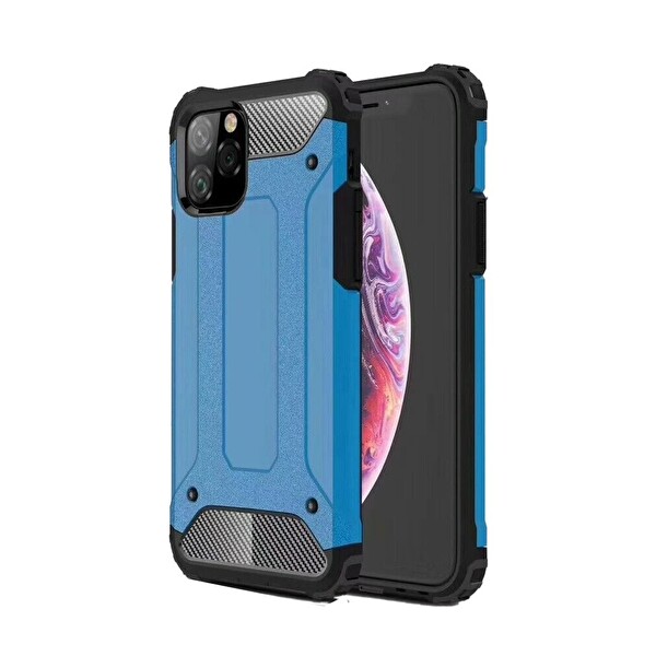 Teleplus iPhone 12 Pro Çift Katmanlı Tank Kapak Mavi Kılıf