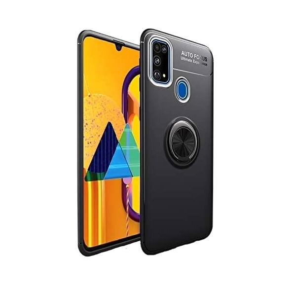 Teleplus Samsung Galaxy M31 Kılıf Ravel Yüzüklü Standlı Silikon Siyah