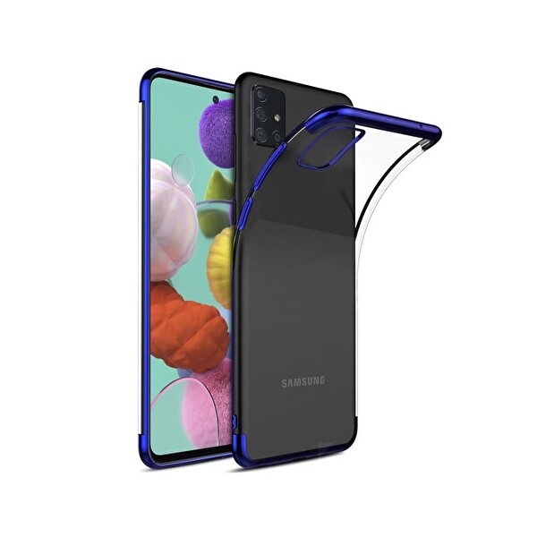 Teleplus Samsung Galaxy A51 Lüks Lazer Silikon Mavi Kılıf + Nano Glass Ekran Koruyucu + Kamera Nano Glass Koruyucu