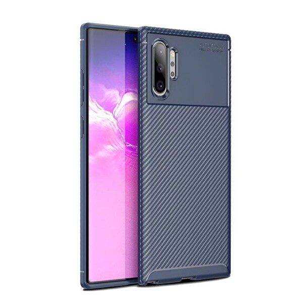 Teleplus Samsung Galaxy Note 10 Plus Negro Karbon Dokulu Silikon Lacivert Telefon Kılıfı