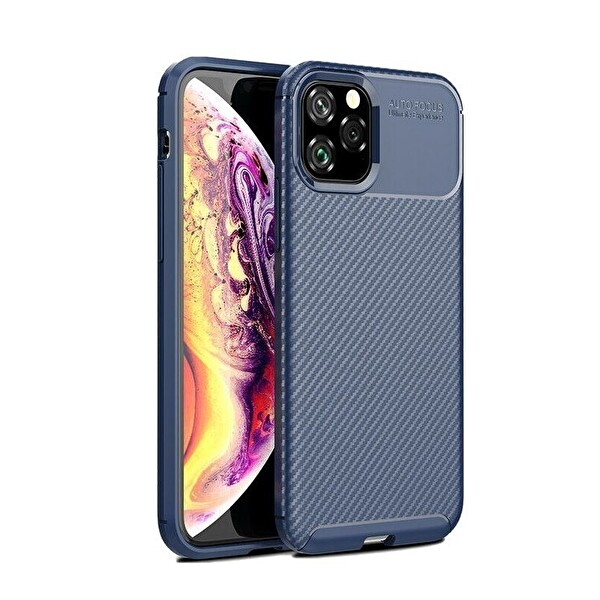 Teleplus iPhone 12 Pro Max Negro Karbon Silikon Lacivert Kılıf + Nano Glass Ekran Koruyucu