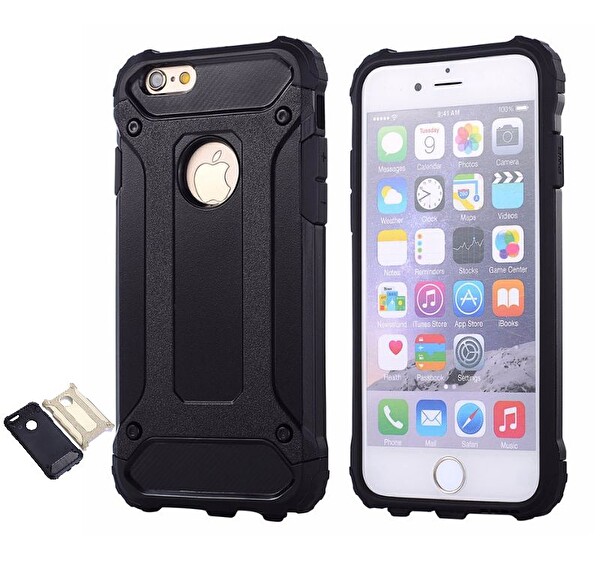 Teleplus iPhone 6S Çift Katmanlı Tank Kapak Kılıf Siyah
