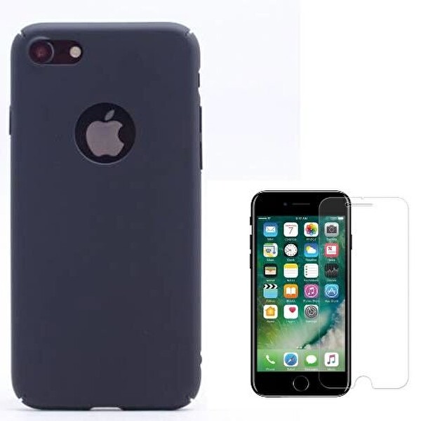 Teleplus iPhone 8 Sert Kapak Kılıf Siyah Cam Ekran Koruyucu