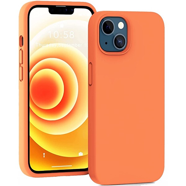 Teleplus iPhone 13 Liquid Lansman Mara Silikon Turuncu Kılıf