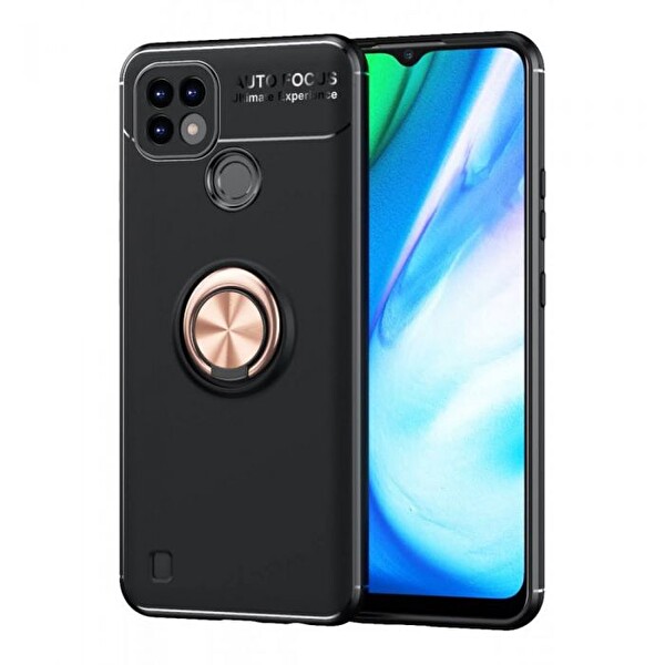 Teleplus Realme C25 Kılıf Kamera Korumalı Ravel Stand Silikon Gold