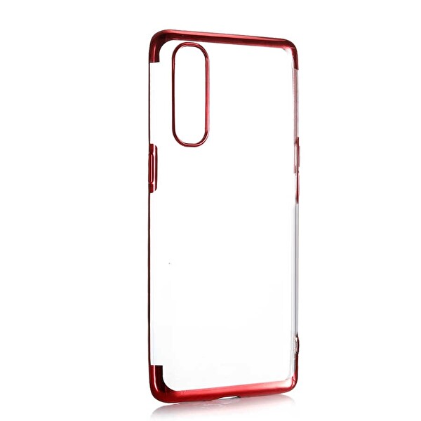 Teleplus Oppo Reno4 Kılıf Lüks Lazer Silikon Kırmızı + Tam Kapatan Ekran Koruyucu