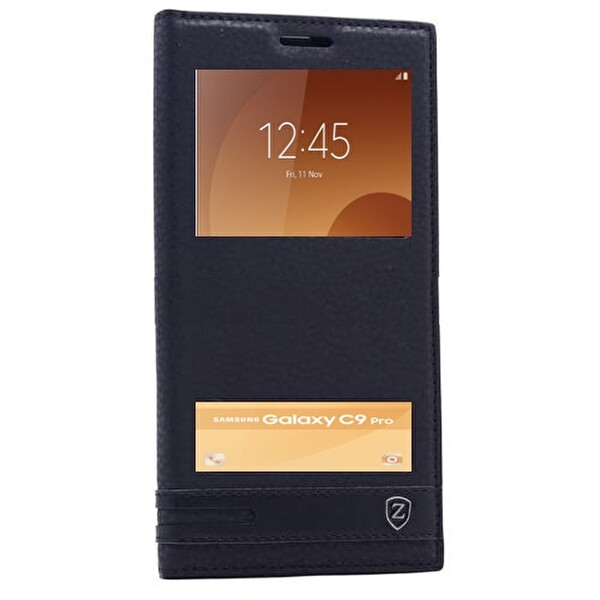 Teleplus Samsung Galaxy C9 Pro Çift Pencereli Kılıf Siyah