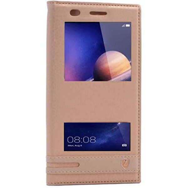 Teleplus Huawei Y6 II 2 Lux Çift Pencereli Kılıf Gold