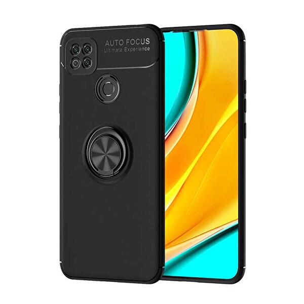 Teleplus Xiaomi Redmi 9C Ravel Yüzüklü Silikon Siyah Kılıf