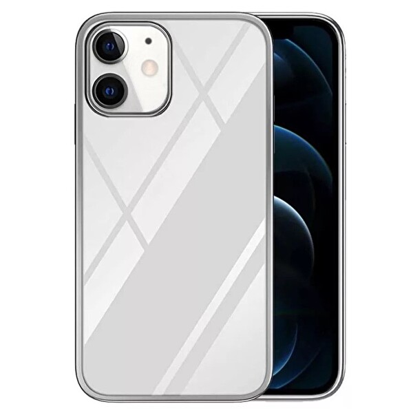 Teleplus iPhone 12 Tarex Pixel Plating Lazer Sert Rubber Silikon Gümüş Kılıf + Nano Ekran Koruyucu Teleplus iPhone 12 Tarex Pixel Plating Lazer Sert Rubber Silikon Gümüş Kılıf + Nano Ekran Koruyucu