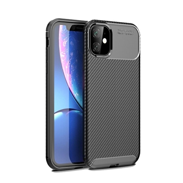 Teleplus iPhone 11 Negro Karbon Silikon Siyah Kılıf + Nano Glass Ekran Koruyucu