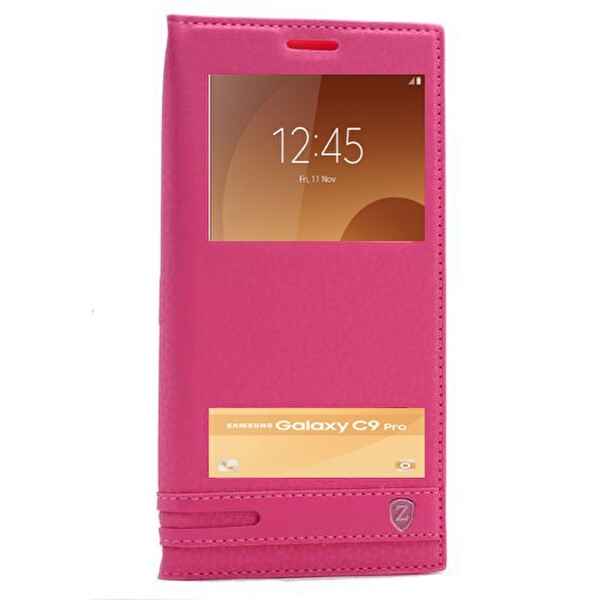 Teleplus Samsung Galaxy C9 Pro Çift Pencereli Kılıf Pembe