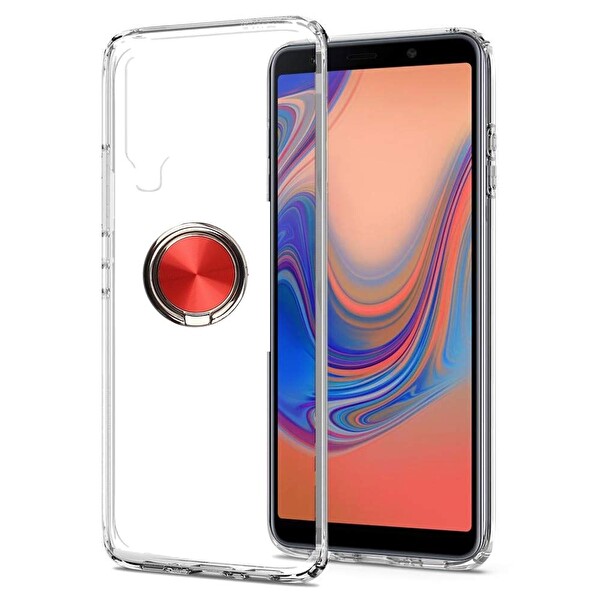 Teleplus Samsung Galaxy A50 Kılıf Ultra Şeffaf Silikon Yüzüklü Silikonlu Kırmızı