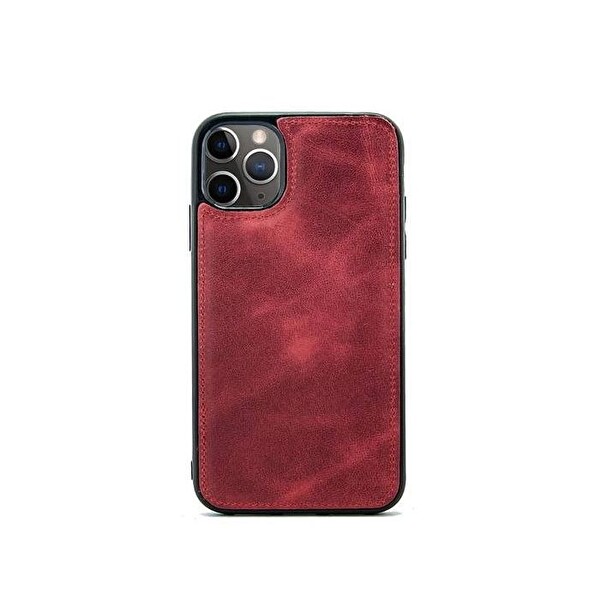 Teleplus iPhone 12 Pro Max Mıknatıslı Deri Silikon Kırmızı Kılıf