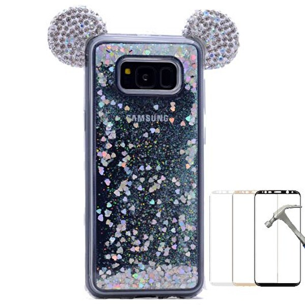 Teleplus Samsung Galaxy S8 Silikon Kılıf Gümüş + Tam Kapatan Cam