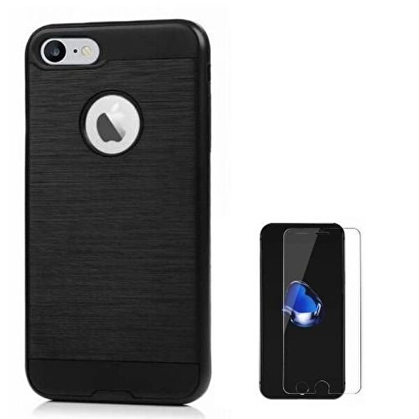 Teleplus iPhone 8 Çift Katmanlı Verus Kılıf Siyah Cam Ekran Koruyucu