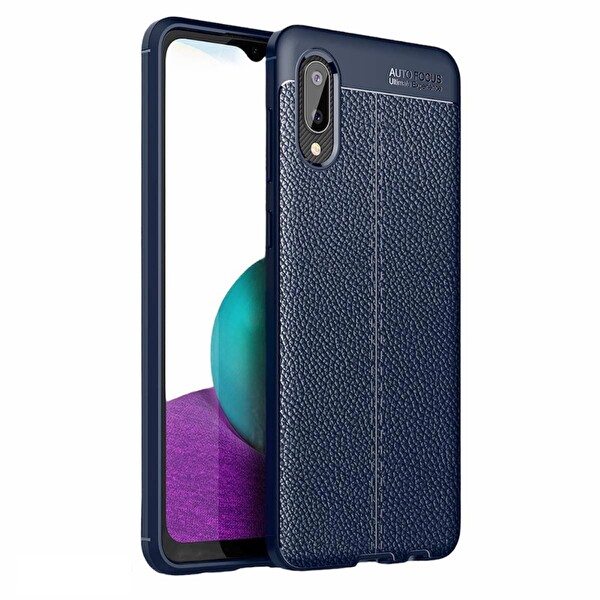 Teleplus Samsung Galaxy A02 Kılıf Deri Dokulu Silikon Lacivert