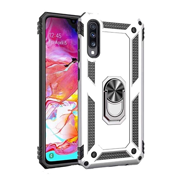 Teleplus Samsung Galaxy A50 Vega Yüzüklü Tank Kapak Gümüş Kılıf