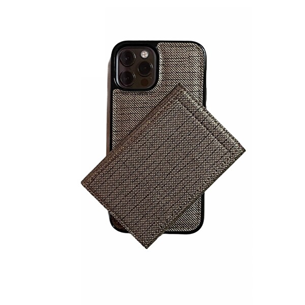 Teleplus iPhone 12 Pro Max Kılıf Kumaş Spor 2-1 Kartlıklı Cüzdan Gold