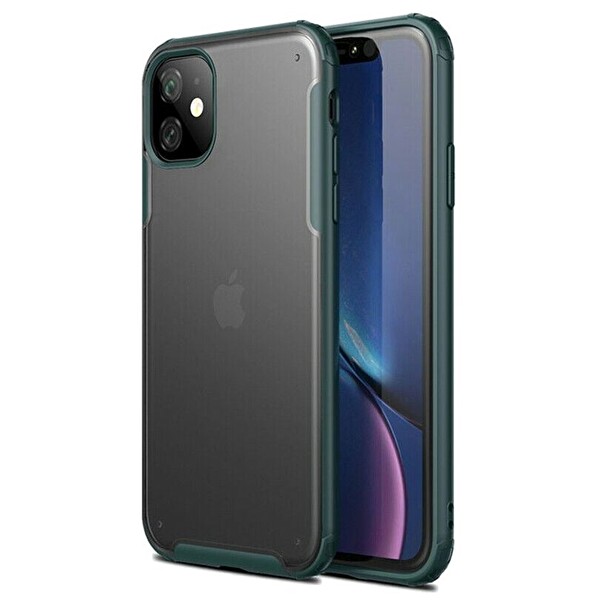 Teleplus iPhone 11 Vonk Hibrit Silikon Yeşil Kılıf + Tam Kapatan Ekran Koruyucu