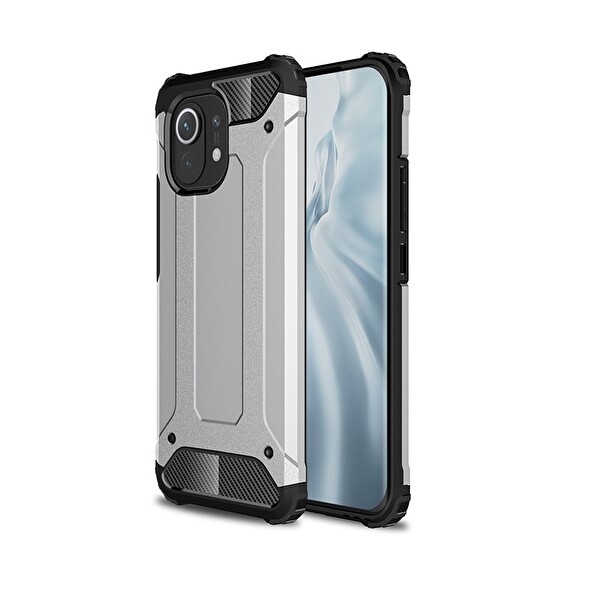 Teleplus Xiaomi Mi 11 Kılıf Çift Katmanlı Tank Kapak Gümüş Teleplus Xiaomi Mi 11 Kılıf Çift Katmanlı Tank Kapak Gümüş