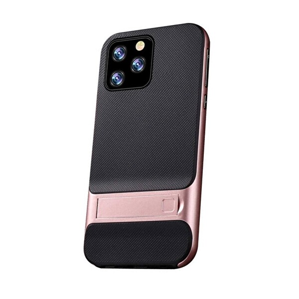 Teleplus iPhone 12 Pro Max Stantlı Hybrid Silikon Rose Gold Kılıf Teleplus iPhone 12 Pro Max Stantlı Hybrid Silikon Rose Gold Kılıf