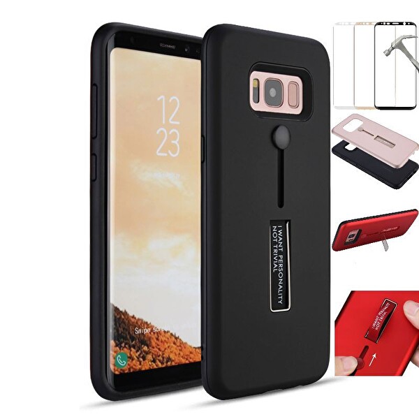 Teleplus Samsung Galaxy S8 Çift Katmanlı Ipli Kapak Siyah + Tam Kapatan Cam