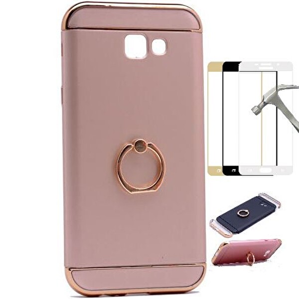 Teleplus Samsung Galaxy J5 Prime Gold Yüzüklü Kapak Kılıf Gold + Tam Kapatan Cam