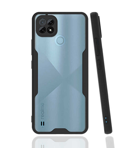 Teleplus Realme C21 Kamera Korumalı Parfe Silikon Siyah Kılıf + Nano Glass Ekran Koruyucu