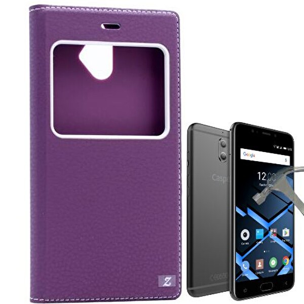 Teleplus Casper Via F1 Pencereli Kılıf Mor + Cam Ekran Koruyucu Teleplus Casper Via F1 Pencereli Kılıf Mor + Cam Ekran Koruyucu