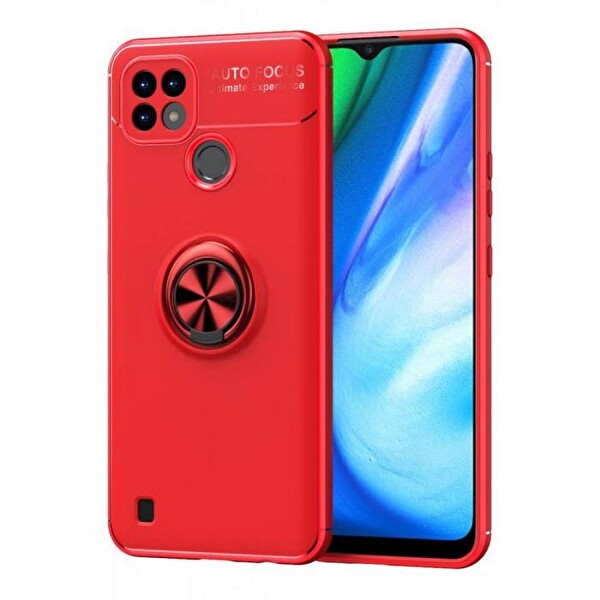 Teleplus Realme C25S Kılıf Kamera Korumalı Ravel Stand Silikon Kırmızı