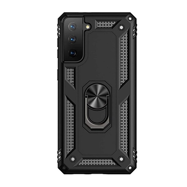 Teleplus Samsung Galaxy S21 5g Vega Yüzüklü Standlı Tank Kapak Siyah Kılıf
