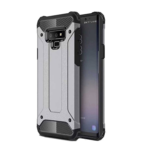 Teleplus Samsung Galaxy Note 9 Çift Katmanlı Tank Kapak Gümüş Telefon Kılıfı + Tam Kapatan Cam Teleplus Samsung Galaxy Note 9 Çift Katmanlı Tank Kapak Gümüş Telefon Kılıfı + Tam Kapatan Cam
