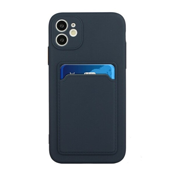 Teleplus iPhone 12 Lüks Ofix Kartlıklı Slim Silikon Lacivert Kılıf