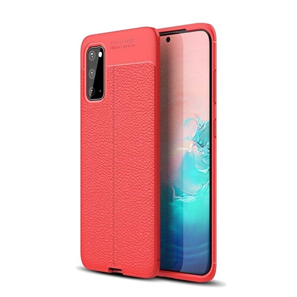 Teleplus Samsung Galaxy S20 Kılıf Deri Dokulu Silikon Kırmızı