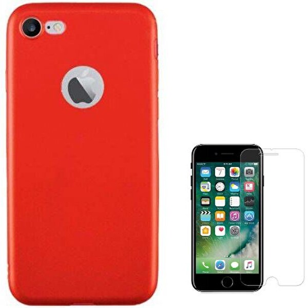Teleplus iPhone 8 Lüks Silikon Kılıf Kırmızı + Cam Ekran Koruyucu