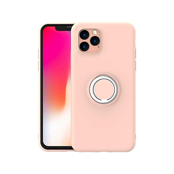 Teleplus iPhone 11 Pro Max Lüks Tpu Mat Yüzüklü Silikon Pembe Kılıf