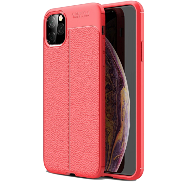 Teleplus iPhone 12 Pro Max Deri Dokulu Silikon Kırmızı Kılıf + Nano Glass Ekran Koruyucu