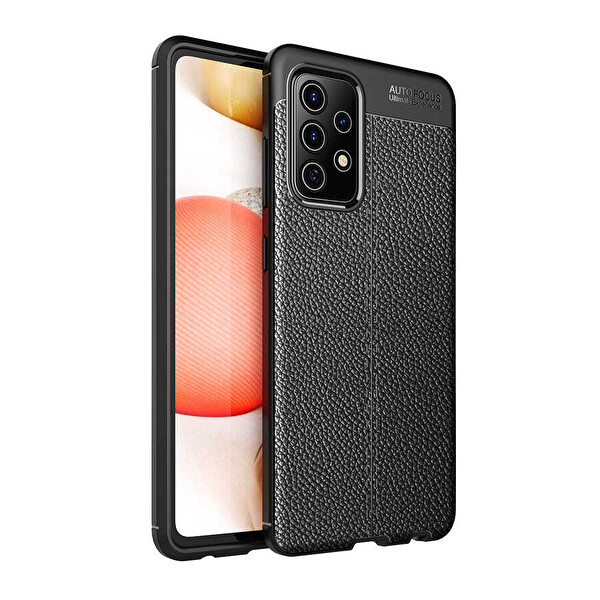 Teleplus Samsung Galaxy A52 Kılıf Deri Dokulu Silikon Siyah + Tam Kapatan Ekran Koruyucu