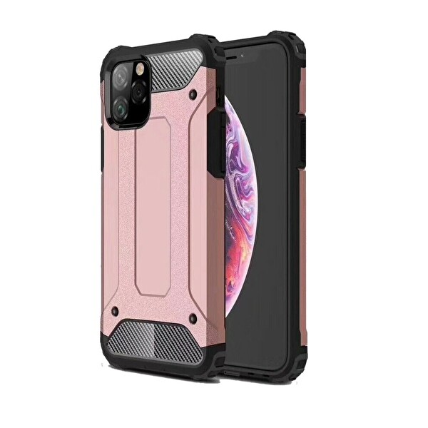 Teleplus iPhone 11 Pro Çift Katmanlı Tank Kapak Rose Gold Kılıf + Nano Ekran Koruyucu