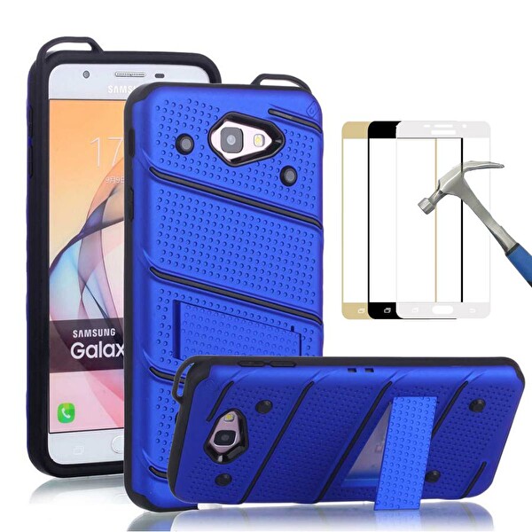 Teleplus Samsung Galaxy J7 Prime Darbeye Dayanıklı Tank Kapak Mavi Kılıf + Ekran Koruyucu