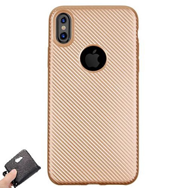 Teleplus iPhone X Kılıf Karbon Karbon Silikon Gold Teleplus iPhone X Kılıf Karbon Karbon Silikon Gold
