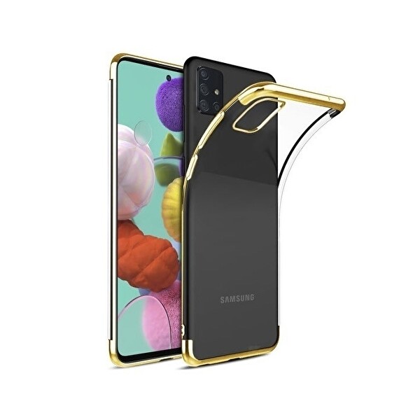 Teleplus Samsung Galaxy M51 Kılıf Lüks Köşeli Lazer Silikon Gold