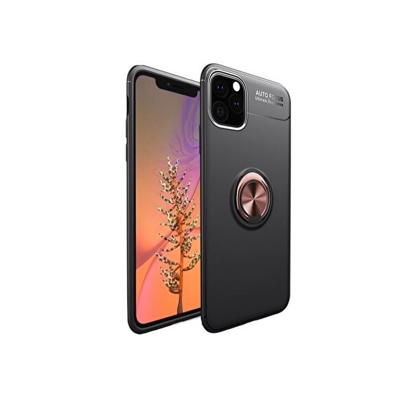 Teleplus iPhone 12 Kılıf Ravel Yüzüklü Silikon Rose Gold + Nano Ekran Koruyucu