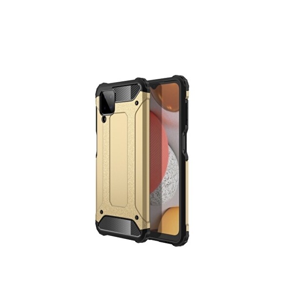 Teleplus Samsung Galaxy A12 Kılıf Çift Katmanlı Tank Silikon Gold