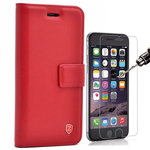 Teleplus iPhone 7 Plus Lüx Cüzdan Kılıf Kırmızı + Cam Ekran Koruyucu Teleplus iPhone 7 Plus Lüx Cüzdan Kılıf Kırmızı + Cam Ekran Koruyucu